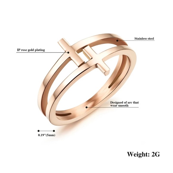 Jewelry | 33 Rose Gold Plated Stainless Double Cross Ring | Poshmark
